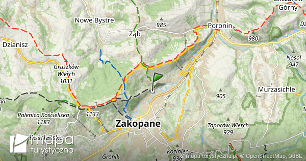 Zakopane, Kotelnica - mapa szlaków turystycznych | mapa-turystyczna.pl
