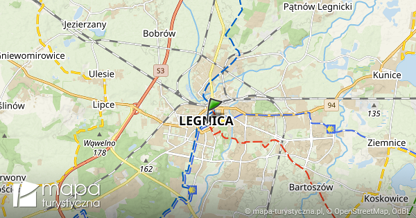 Legnica - mapa szlaków turystycznych | mapa-turystyczna.pl