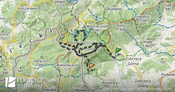 Trasa przez: Babia Góra (Diablak) | mapa-turystyczna.pl