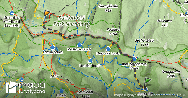 Trasa: Bouda u Bílého Labe – Schronisko Pod Łabskim Szczytem | mapa ...