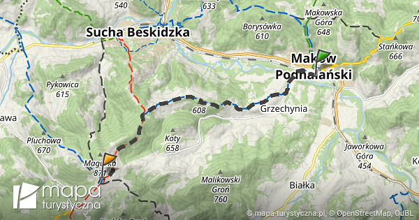 Trasa: Maków Podhalański – Zawoja, Przysłop | mapa-turystyczna.pl