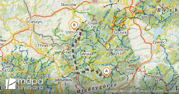 Trasa do: Ustroń, dworzec kolejowy | mapa-turystyczna.pl