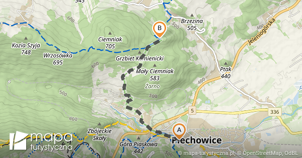 Trasa: Piechowice – Bobrowe Skały | mapa-turystyczna.pl