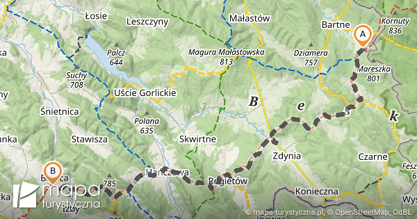 Trasa z: Bartne, dojście do bacówki | mapa-turystyczna.pl