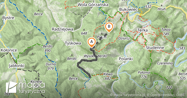 Trasa: Korbania – Bukowiec, początek ścieżki na Korbanię | mapa ...