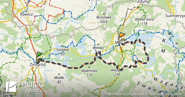 Trasa: Żmigród, dworzec kolejowy – Milicz, park | mapa-turystyczna.pl