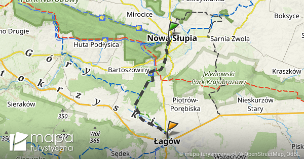 Trasa: Nowa Słupia, rozejście szlaków – Łagów | mapa-turystyczna.pl