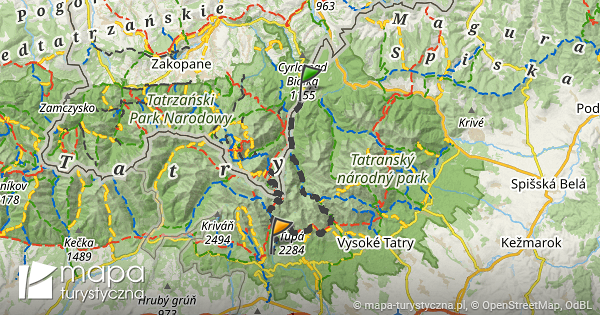 Trasa przez: Rysy | mapa-turystyczna.pl