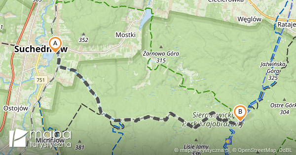 Trasa: Suchedniów, PKP – Odejście szlaku czarnego | mapa-turystyczna.pl