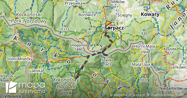 Trasa: Dvorská bouda – Karpacz, Orlinek | mapa-turystyczna.pl
