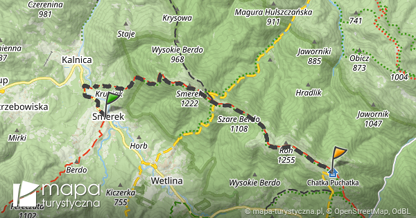 Trasa: Smerek, wieś – Schron turystyczny BdPN Chatka Puchatka | mapa ...