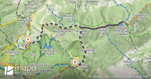 Trasa: Zawoja, Markowa – Przełęcz Krowiarki | mapa-turystyczna.pl