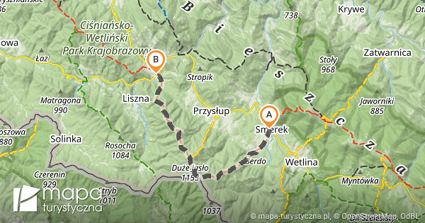 Trasa: Smerek, wieś – Cisna | mapa-turystyczna.pl