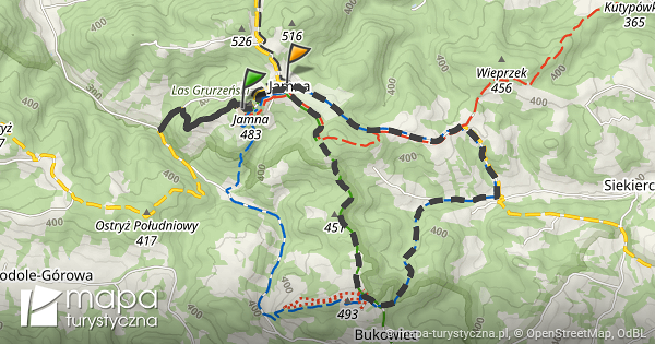 Trasa: Bacówka na Jamnej – Jamna | mapa-turystyczna.pl
