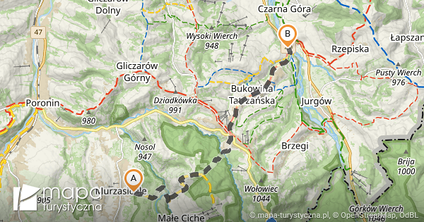 Trasa: Murzasichle, granica TPN – Bukowina Tatrzańska | mapa-turystyczna.pl