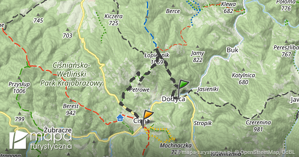 Trasa: Dołżyca – Cisna, stacja kolejki | mapa-turystyczna.pl