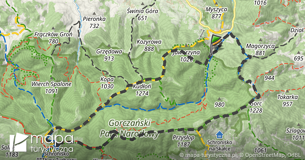 Trasa przez: Schronisko PTTK Turbacz | mapa-turystyczna.pl