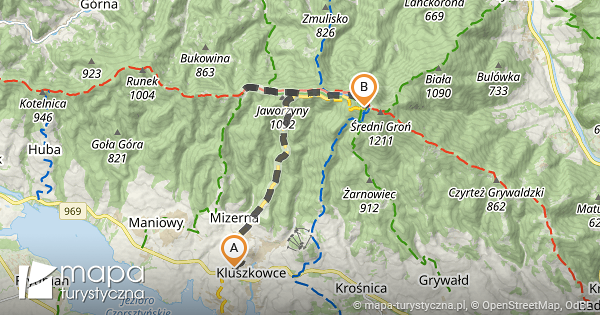 Trasa: Kluszkowce – Baza namiotowa Lubań | mapa-turystyczna.pl