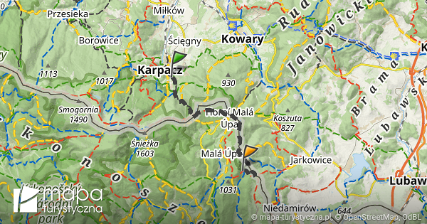Trasa: Karpacz, Krucze Skały – Lysečinská Bouda | mapa-turystyczna.pl