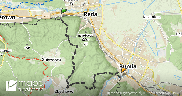 Trasa: Reda, Pieleszewo SKM – Rumia, Zagórze | mapa-turystyczna.pl