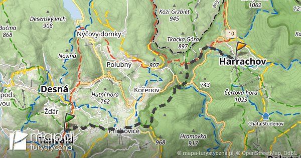 Trasa: Tanvald, rozc. – Harrachov | mapa-turystyczna.pl