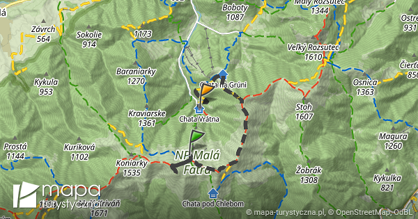 Trasa: Výťah, hor. stanica – Vrátna, chata | mapa-turystyczna.pl