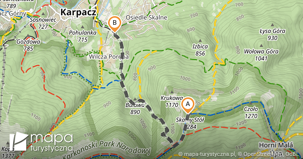 Trasa do: Karpacz, Krucze Skały | mapa-turystyczna.pl