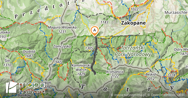 Trasa przez: Dolina Kościeliska, szlak do Mylnej Jaskini | mapa ...