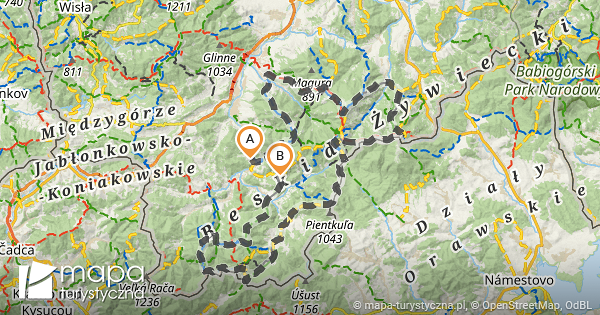 Trasa z: Rajcza | mapa-turystyczna.pl