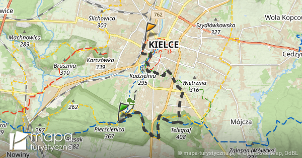 Trasa: Kielce, skocznia – Kielce, dworzec kolejowy | mapa-turystyczna.pl