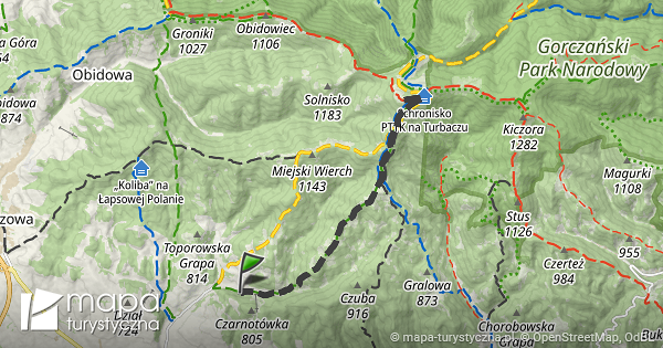 Trasa przez: Schronisko PTTK Turbacz | mapa-turystyczna.pl