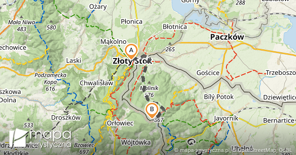 Trasa: Złoty Stok – Borówkowa | mapa-turystyczna.pl