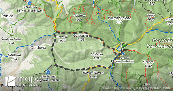 Trasa: Schronisko PTTK Turbacz – Schronisko PTTK Turbacz | mapa ...
