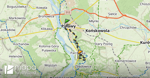 Trasa: Puławy – Parchatka, przystanek autobusowy | mapa-turystyczna.pl