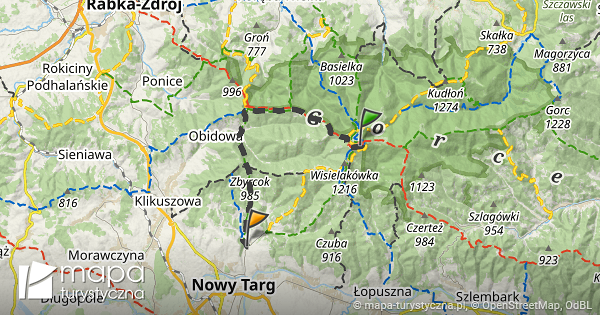 Trasa: Schronisko PTTK Turbacz, rozejście szlaków – Nowy Targ, Kowaniec ...