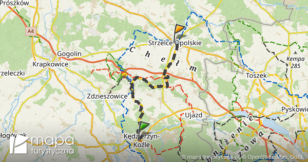 Trasa: Kędzierzyn-Koźle – Strzelce Opolskie | mapa-turystyczna.pl