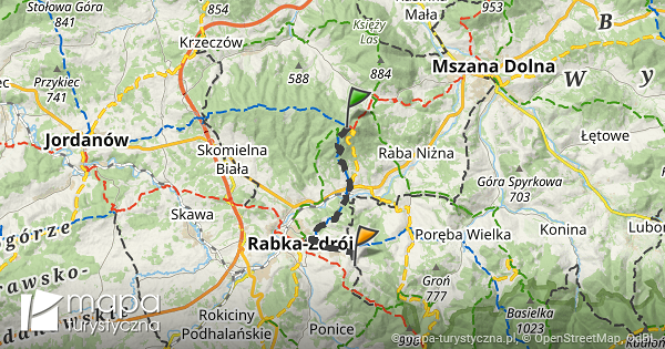 Trasa: Schronisko PTTK na Luboniu Wielkim – Rabka Słone, tama | mapa ...