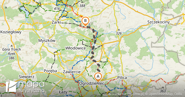 Trasa: Zamek Ogrodzieniec – Bobolice, parking | mapa-turystyczna.pl