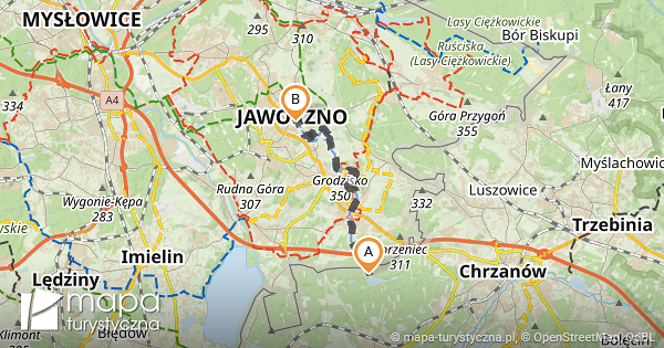 Trasa: Byczyna Groble, Staw Duży – Jaworzno, siedziba PTTK | mapa ...