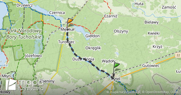 Trasa: Rytel, stacja kolejowa – Męcikał | mapa-turystyczna.pl