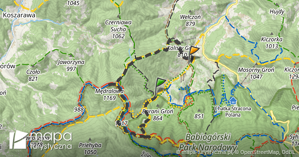 Trasa: Pod Baranim Groniem – Zawoja, Małe Widełki | mapa-turystyczna.pl