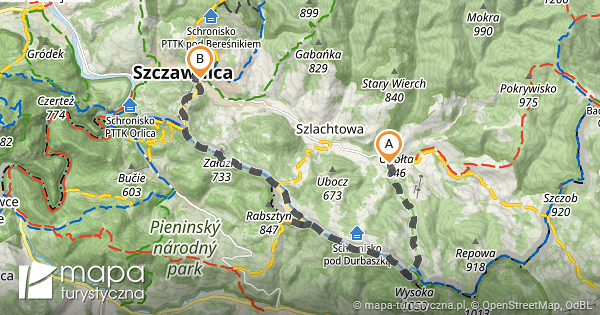Trasa: Rezerwat Wąwóz Homole – Szczawnica | mapa-turystyczna.pl