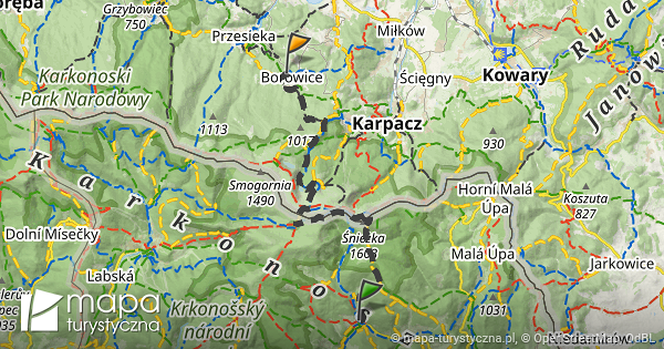 Trasa z: Pec pod Sněžkou, parkoviště autobusů | mapa-turystyczna.pl
