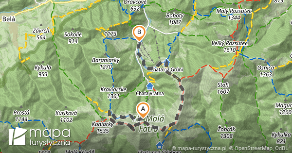Trasa z: Výťah, hor. stanica | mapa-turystyczna.pl