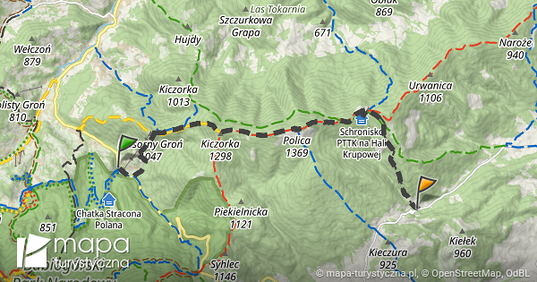 Trasa: Zawoja, Policzne – Sidzina, Wielka Polana | mapa-turystyczna.pl