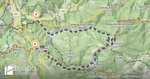 Trasa z: Przełęcz Kubalonka | mapa-turystyczna.pl