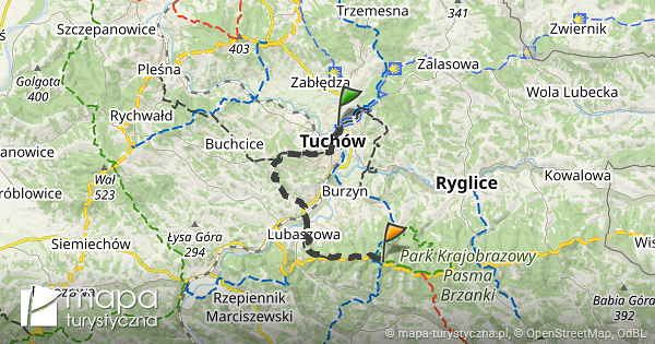 Trasa: Tuchów, klasztor – Brzanka | mapa-turystyczna.pl