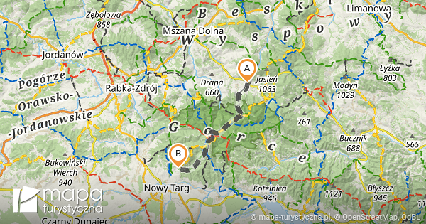 Trasa: Lubomierz – Nowy Targ, Oleksówki | mapa-turystyczna.pl