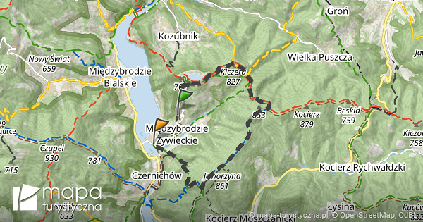Trasa przez: Kiczera | mapa-turystyczna.pl