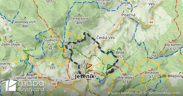 Trasa: Křížový Vrch, rozc. – Jeseník | mapa-turystyczna.pl